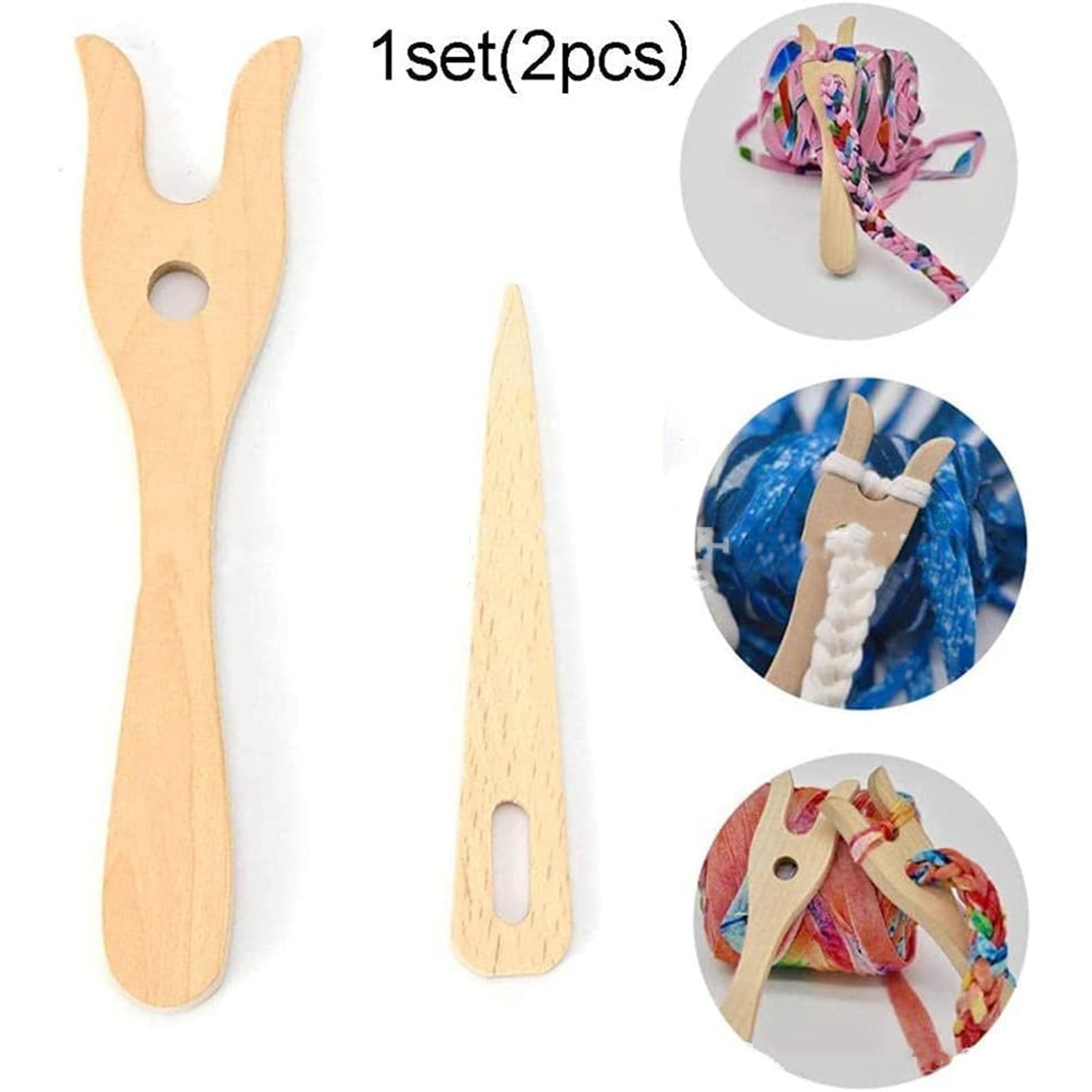 Bobasndm Knitting Fork, Wooden and Big Eye Needle Set DIY Weaving Tools ...
