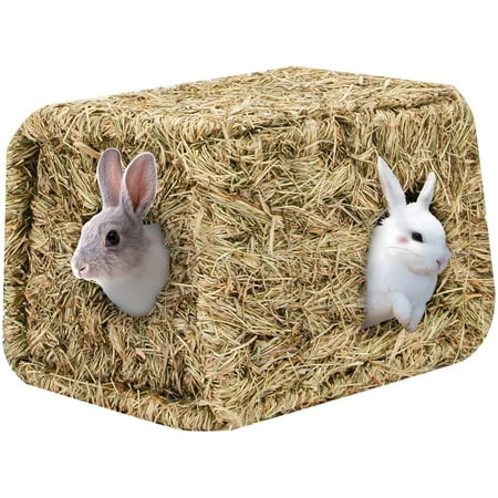 P5HAO Grass House for Rabbit, Natural Hand Woven Grass Play Hay Bed ...