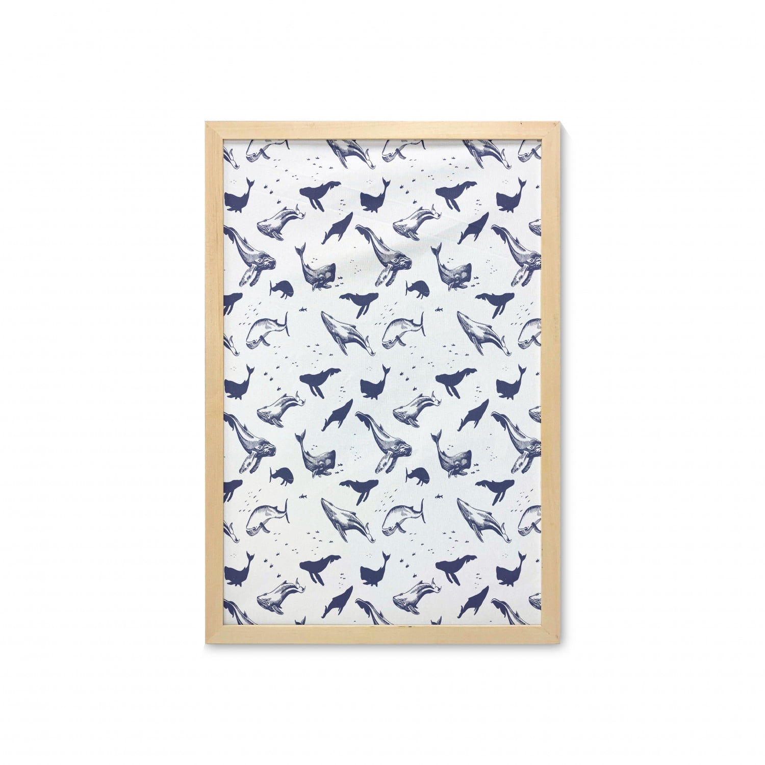 Whale Wall Art with Frame, Monochrome Marine Exotic Ocean Fishes Whales ...