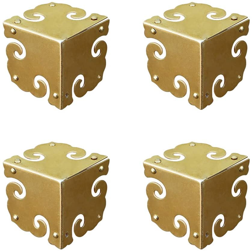 4pcs Vintage Pure Brass Corner Protectors Antique Hardware Desk Edge