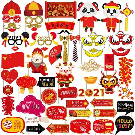 56 Pack Chinese New Year Photo Booth Props Kit 2021 Year of the Ox ...