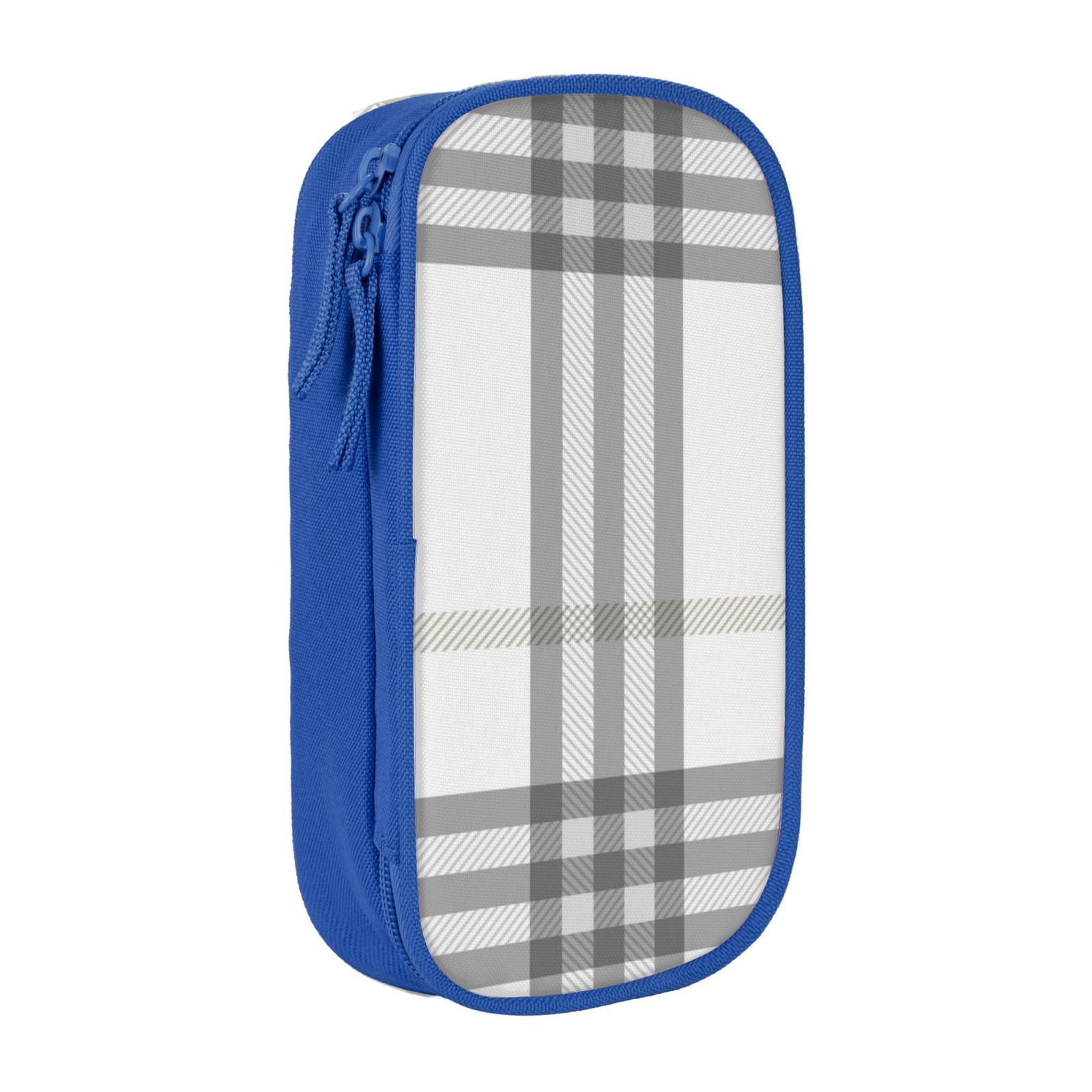 Large Storage Pencil Case, Grey Checkered Lines Pattern with Zipper ...