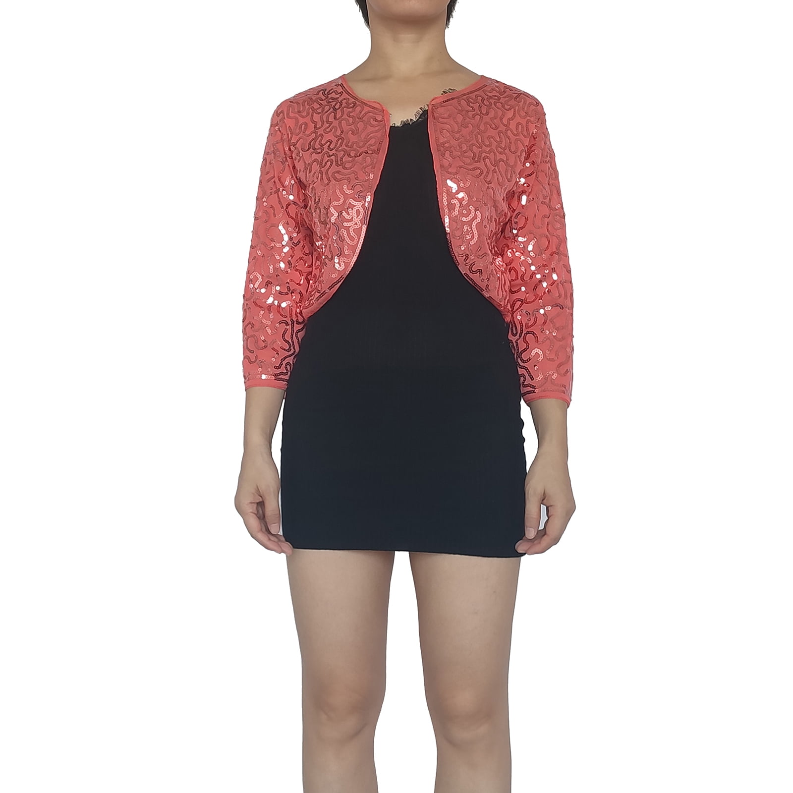 Whitewed 3/4 Sleeve Bling Sequin Sheer Mesh Bolero Wrap Shrug Tops ...