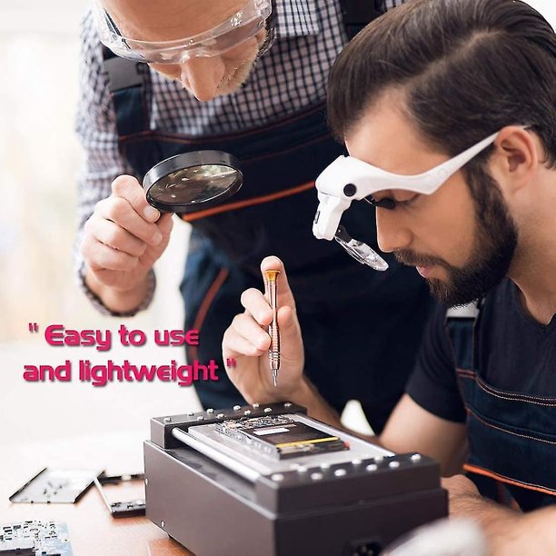 Head mounted magnifying glass with five different magnification lenses ...