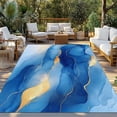Abstract Ripple Effect Outdoor Rug, Blue Gold Marble Texture Non-Slip ...
