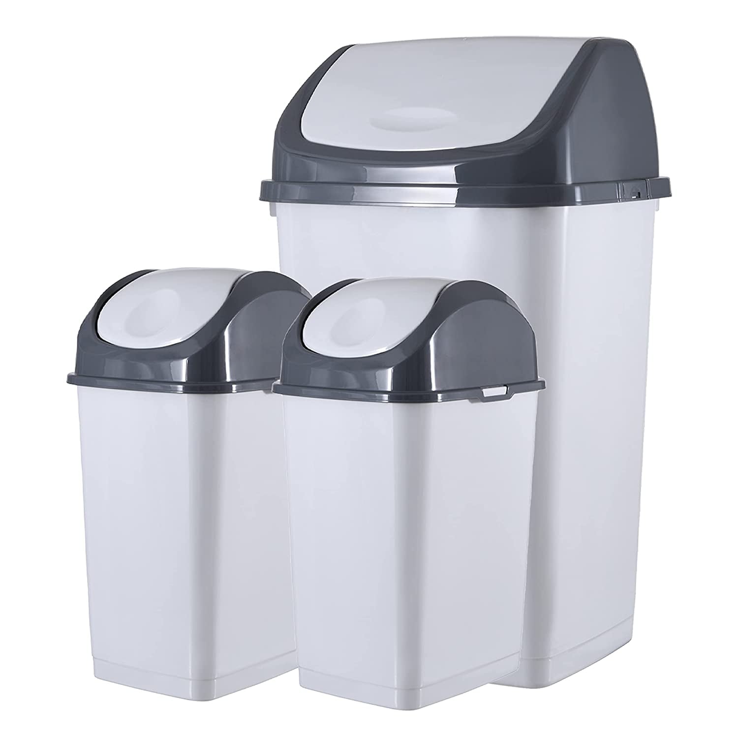 Superio Swing Top Trash Can Set - White Smoke (3 Pack- 4.5 Gal, 13 Gal ...