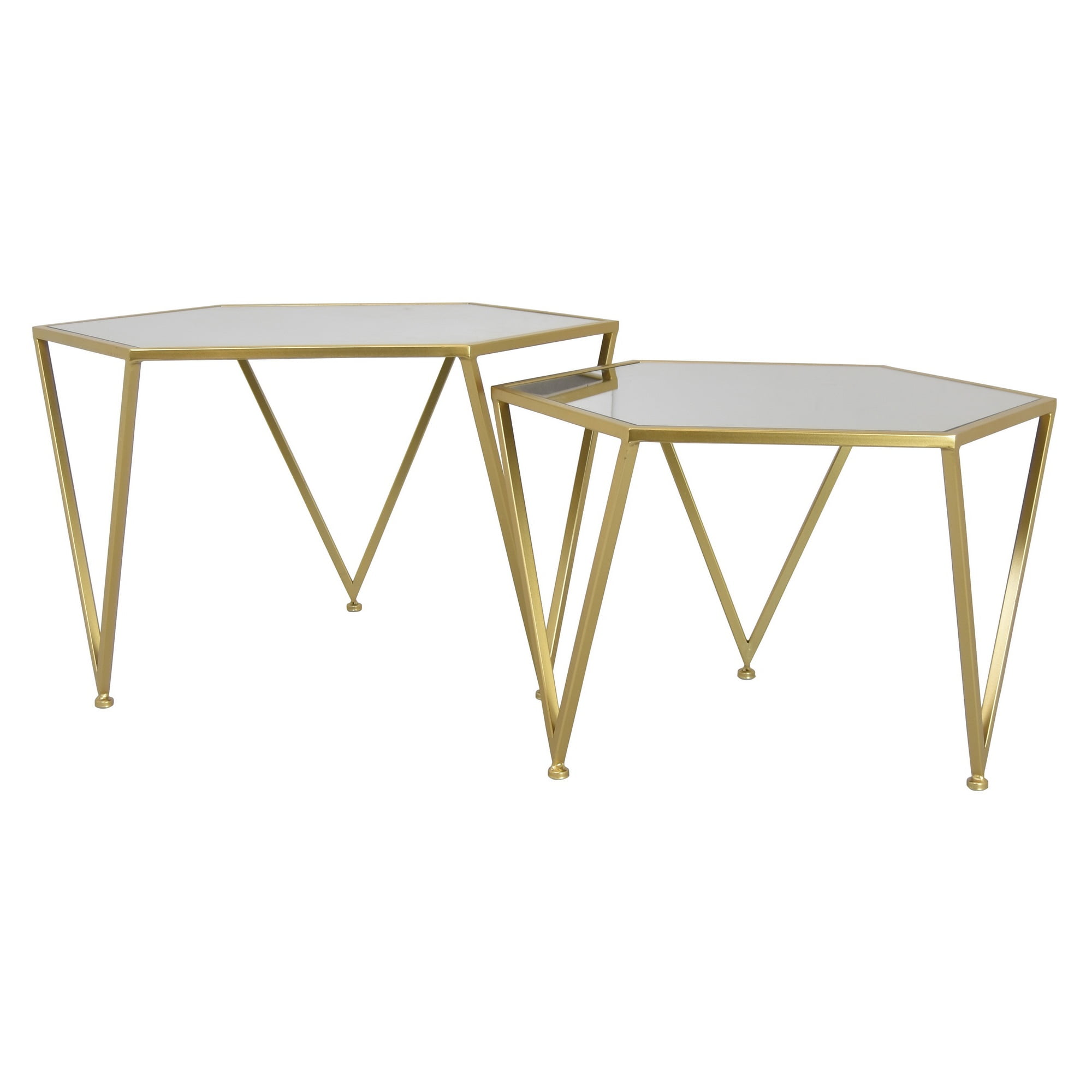 Plutus 2 Piece Modern Metal Mirrored Plant Stand Set in Gold - Walmart.com