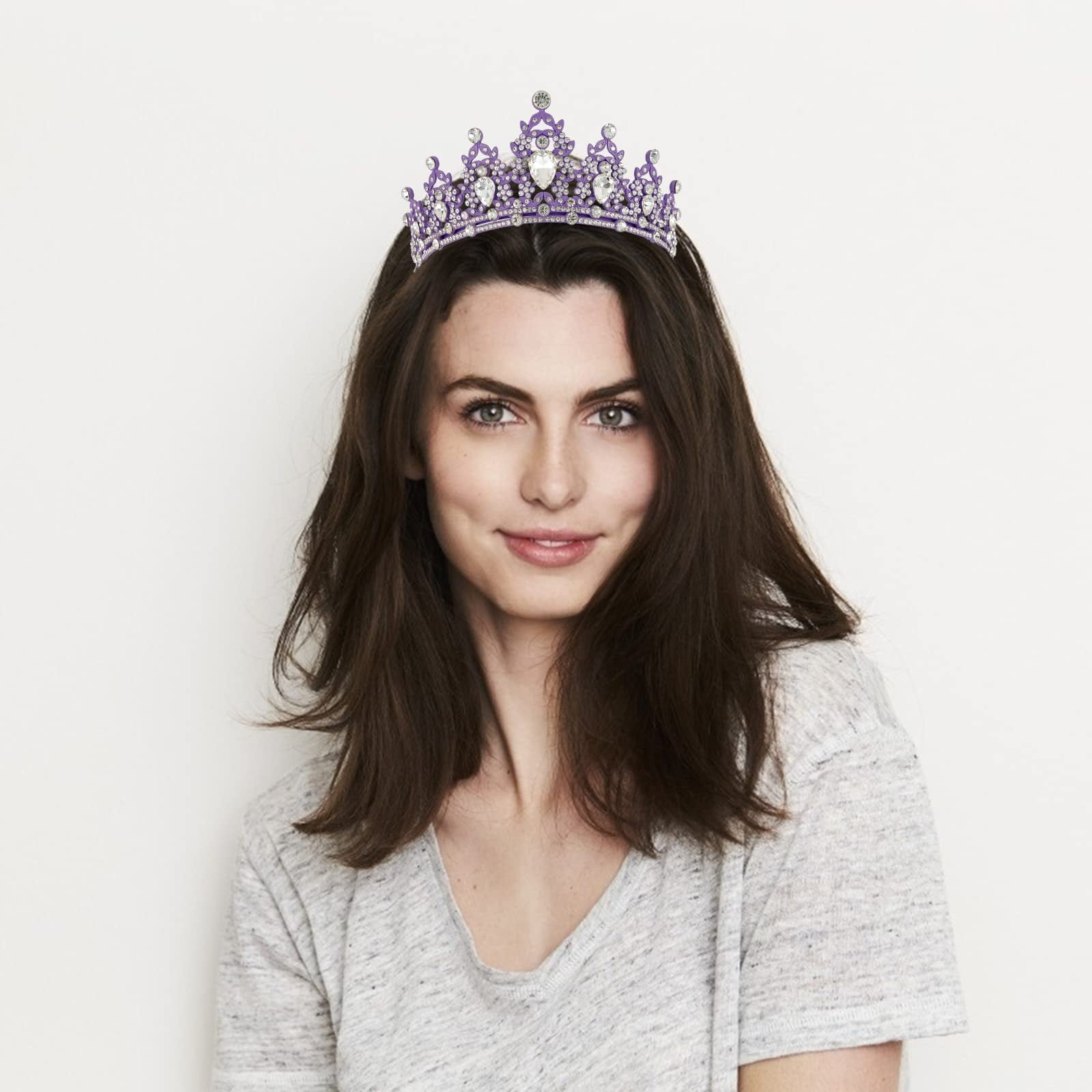 Purple Baroque Queen Crown for Women Birthday Tiara Vintage Rhinestones ...