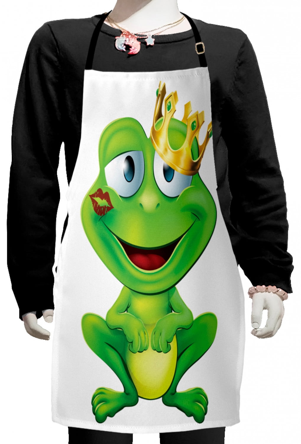 Animal Kids Apron, Frog Prince Cartoon Character with Golden Yellow ...