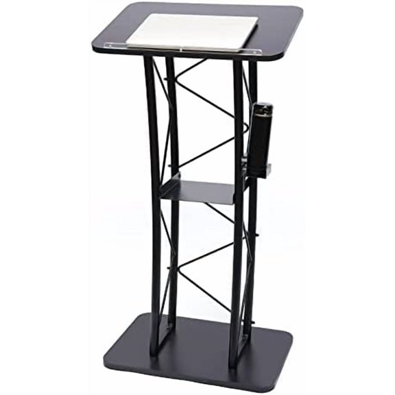 Black Curved Podium Wrought Iron Truss Lectern with Built-in Shelf ...