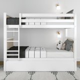 Max & Lily Solid Wood Scandinavian Twin over Twin Bunk Bed For Kids with Storage Trundle ...