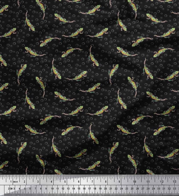 Soimoi Modal Satin Fabric Circle & Lizard Reptile Print Fabric by The ...