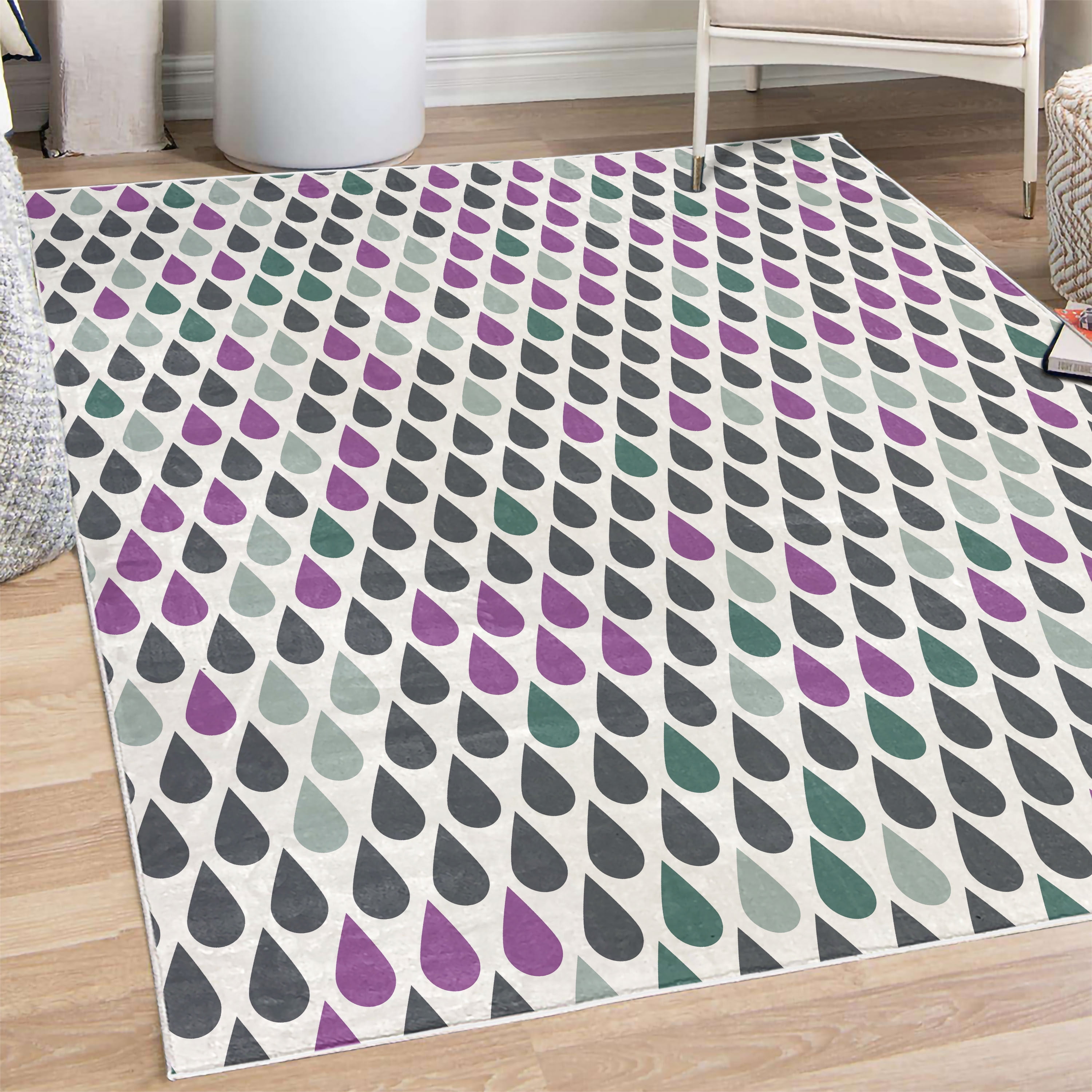 Nature Decorative Rug, Repeated Minimalist Rain Drops Splashes Tears of ...