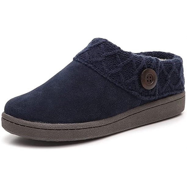 Clarks Womens Slipper Suede Leather Knitted Collar Clog Slippers ...