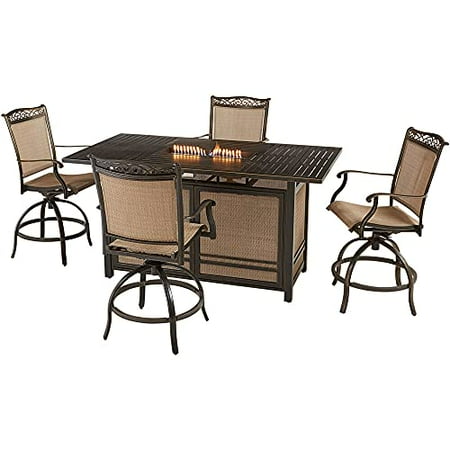 Fontana 5-Piece High-Dining Set in Tan with 4 Counter-Height Swivel ...
