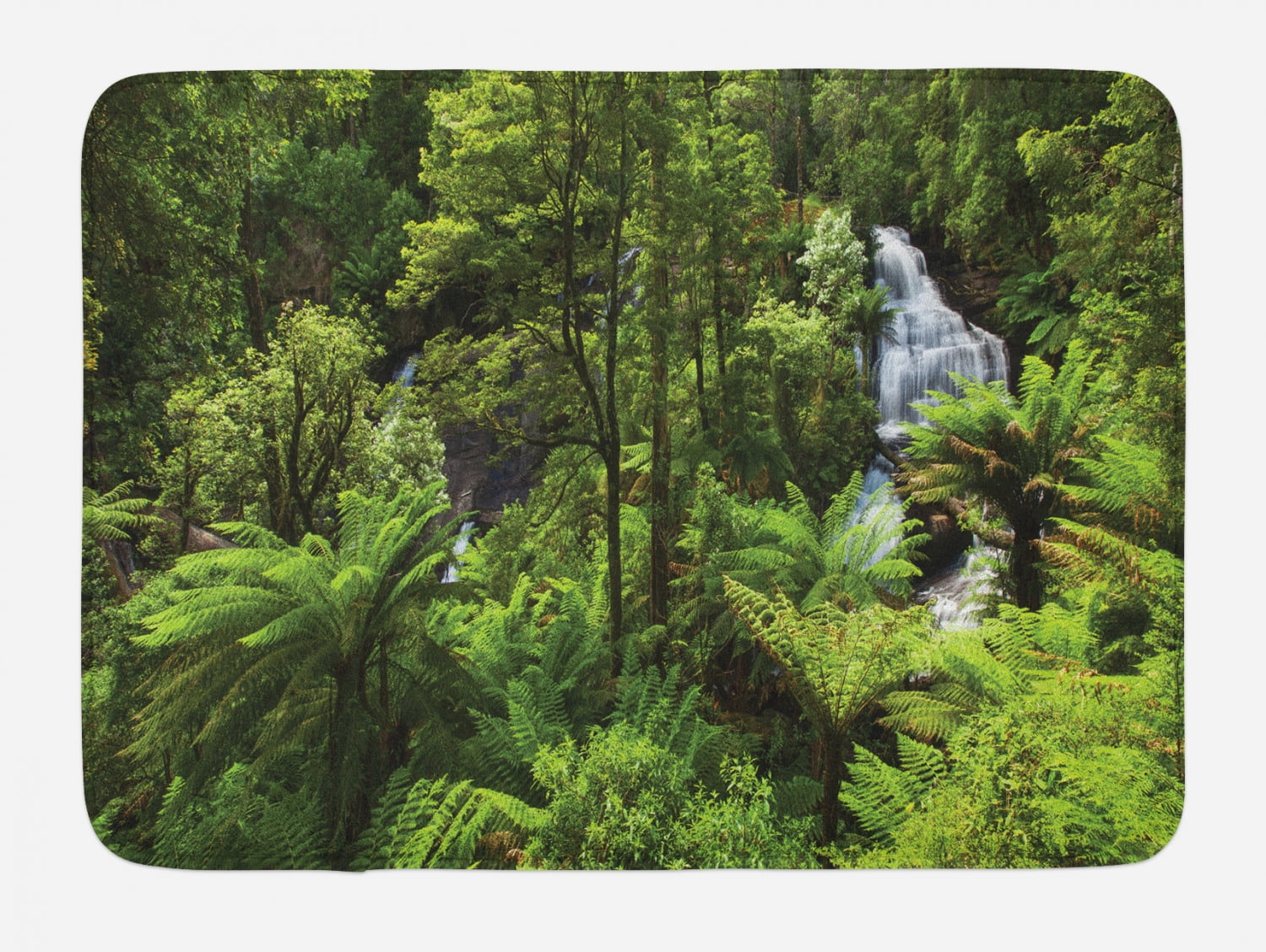 Rainforest Bath Mat, Rainforest with Waterfall River Tourist Attraction ...