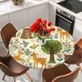 Beige Forest Animals Round Tablecloth 55-60 Inch Round Fitted Table ...