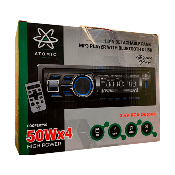Autoestéreo 1 DIN Atomic Audio COOPER290 USB AUX Bluetooth con Panel Desmontable y Control ...