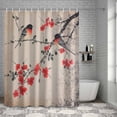 Bathroom Shower Curtain Bird Plum Blossom Branch on Beige Waterproof ...