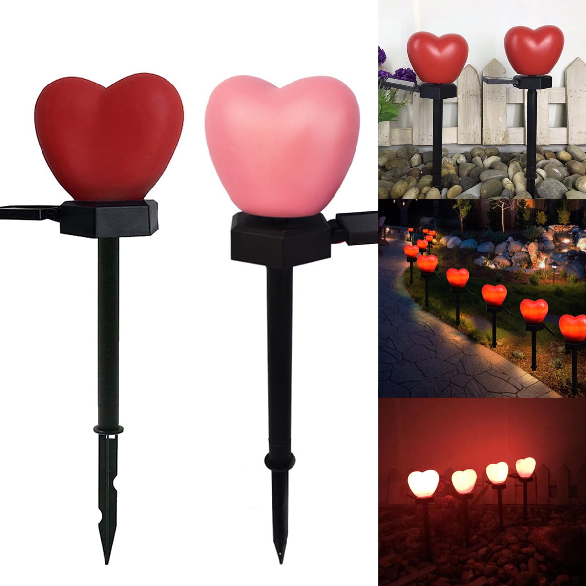 Travelwant 2Pcs Valentine's Day Heart Shape Solar Garden Lights, LED ...