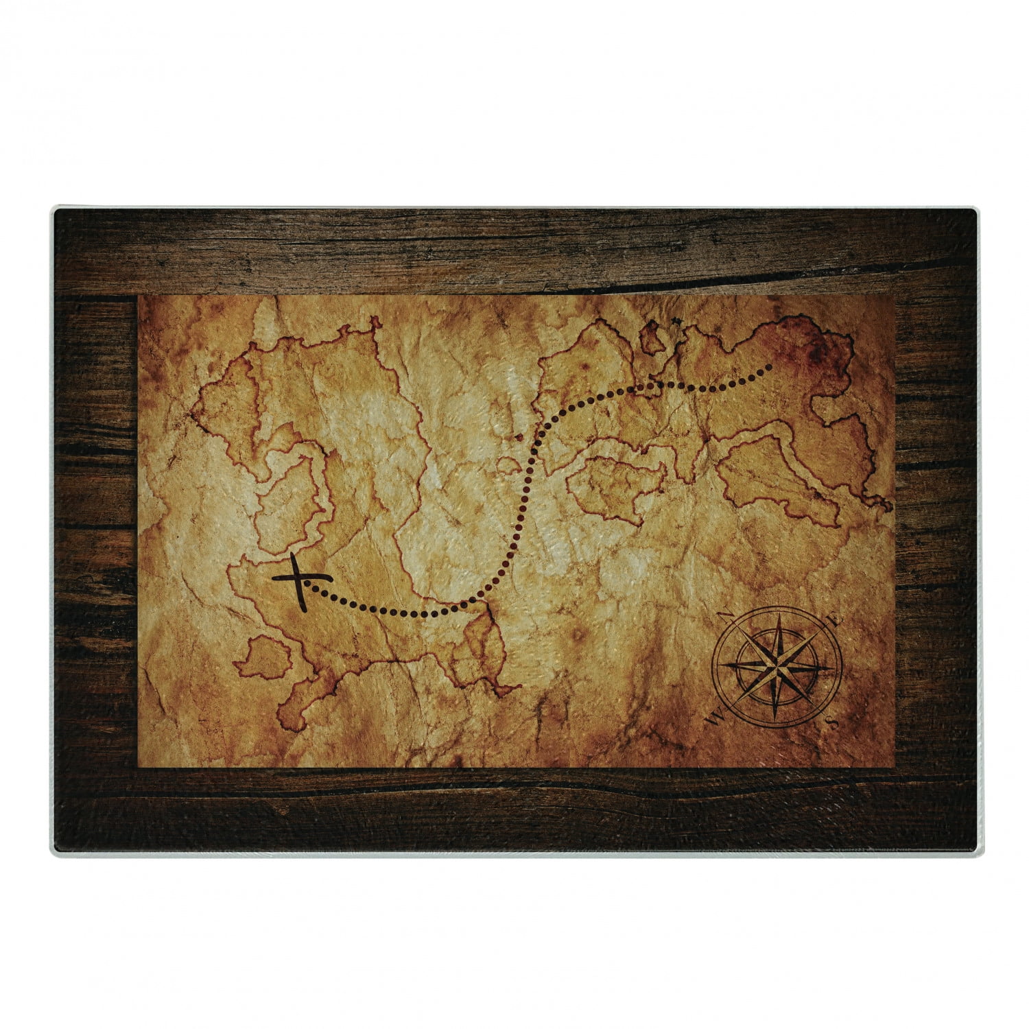 Island Map Cutting Board, Dated Old Map in Dense Color on Wooden ...