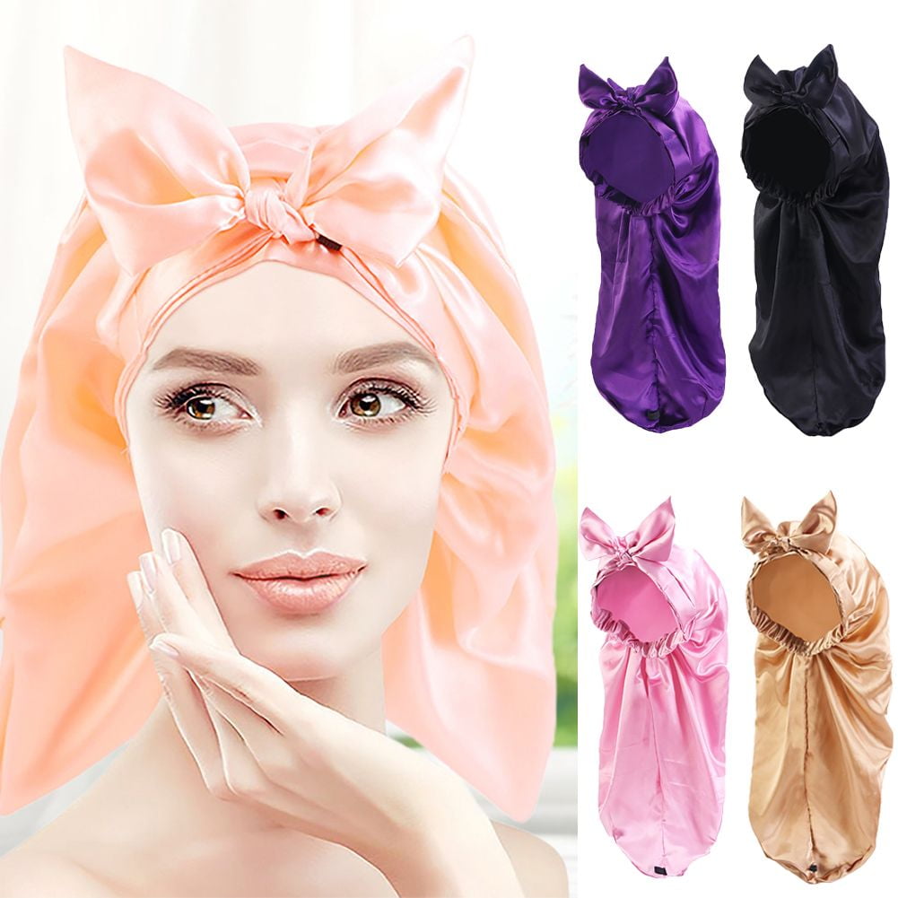 SPRING PARK Silk Night Sleeping Cap for Women Long Hair Bonnet Smooth ...