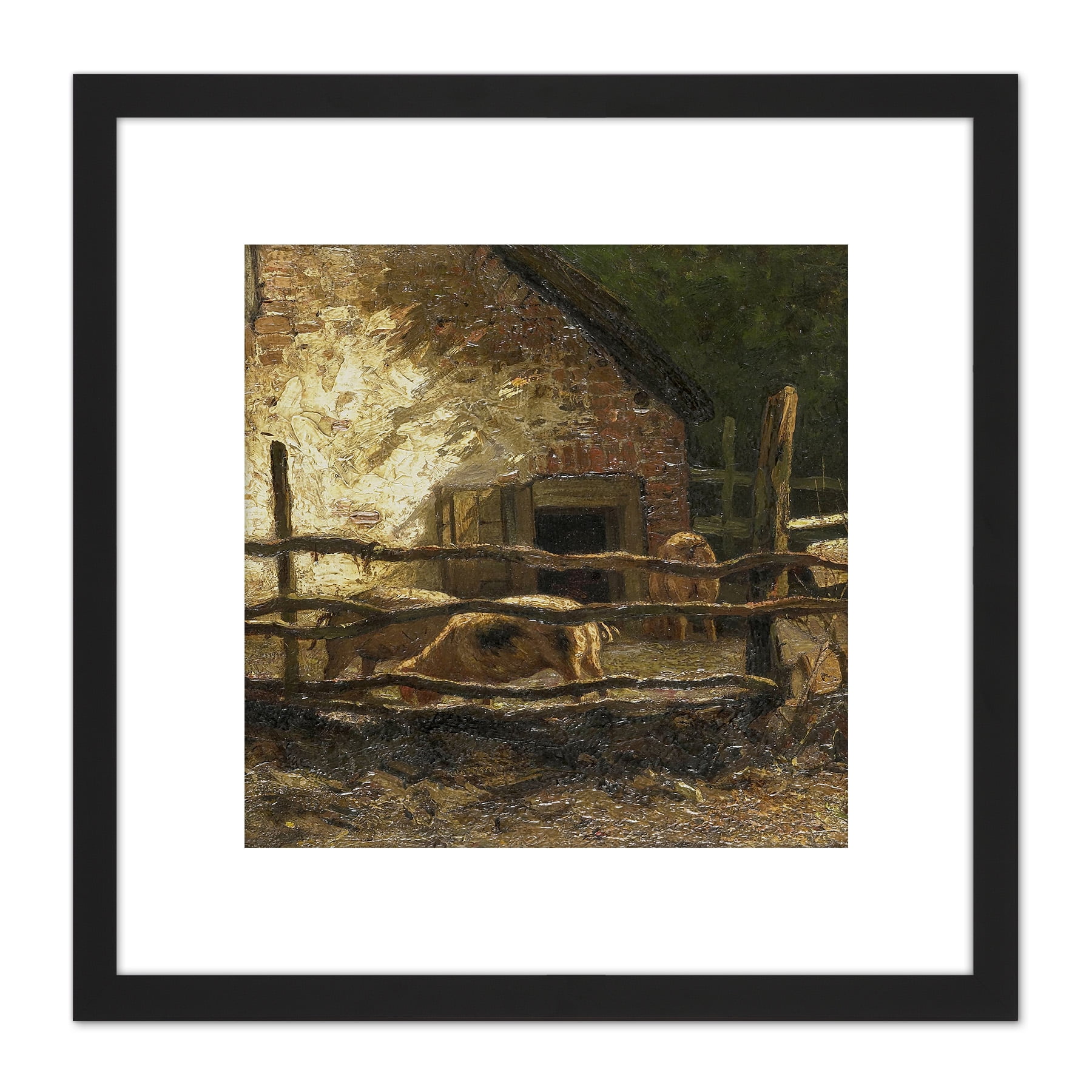 Apol Pigs In A Sty Painting 8X8 Inch Square Wooden Framed Wall Art ...