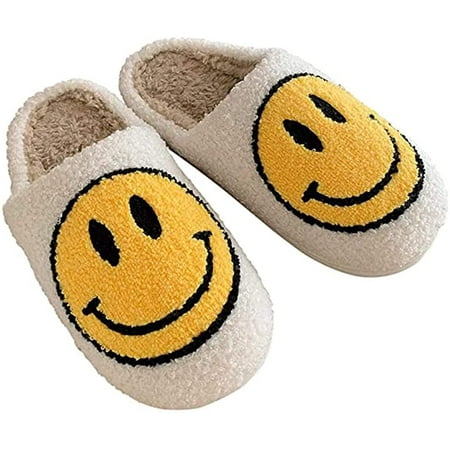 Smiley Face Cozy Plush Comfy Warm Slide,Retro Smiley Face Soft Plush ...