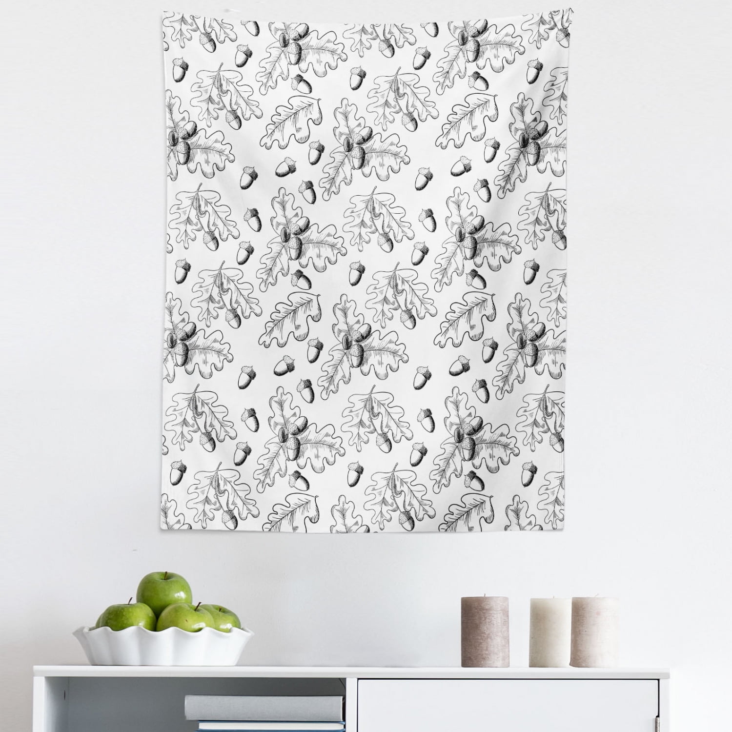 Acorn Tapestry, Repeating Design Outline Drawn Simplistic Autumn Leaves ...