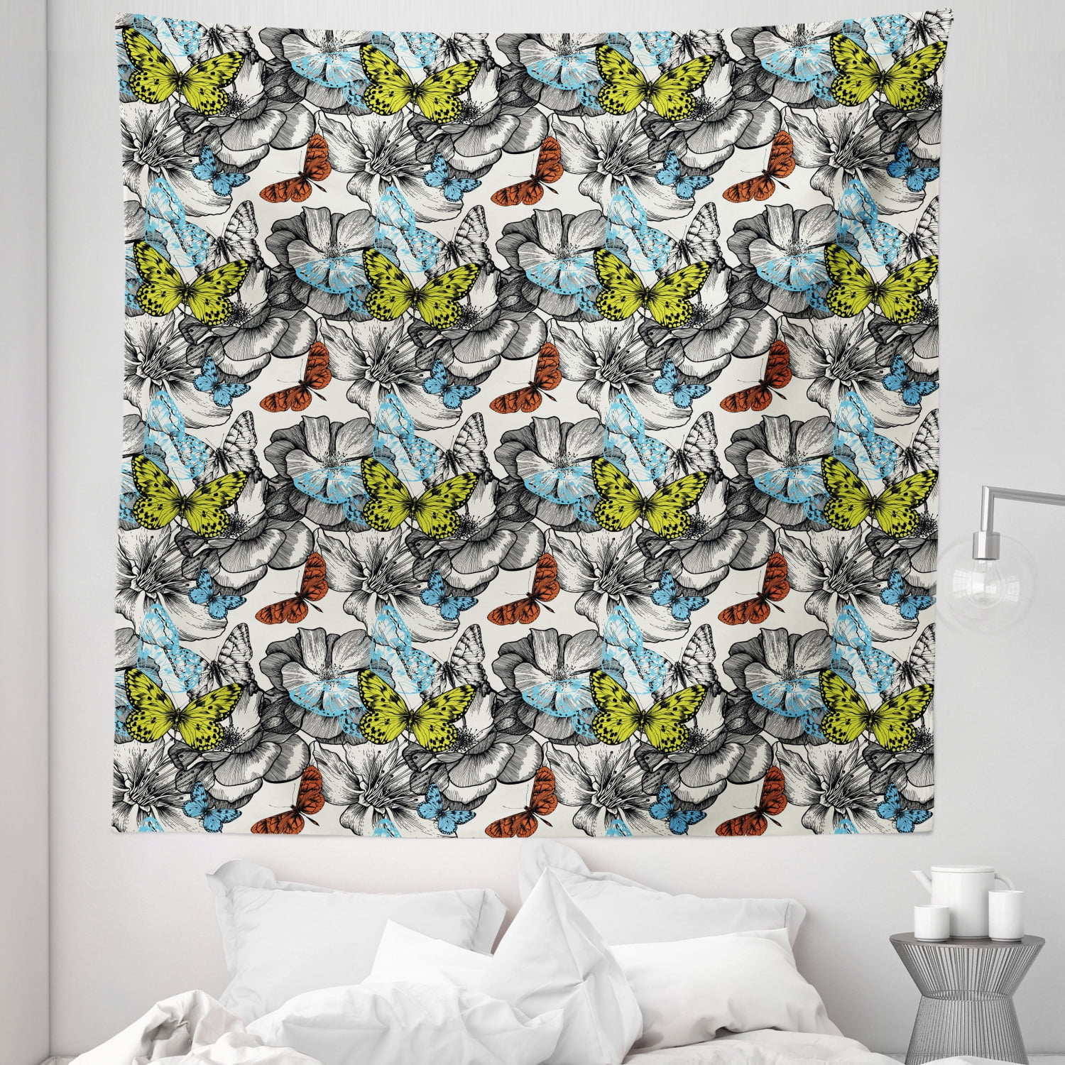 Butterfly Tapestry, Repetitive Abstract Moth Insects in Vintage Design ...