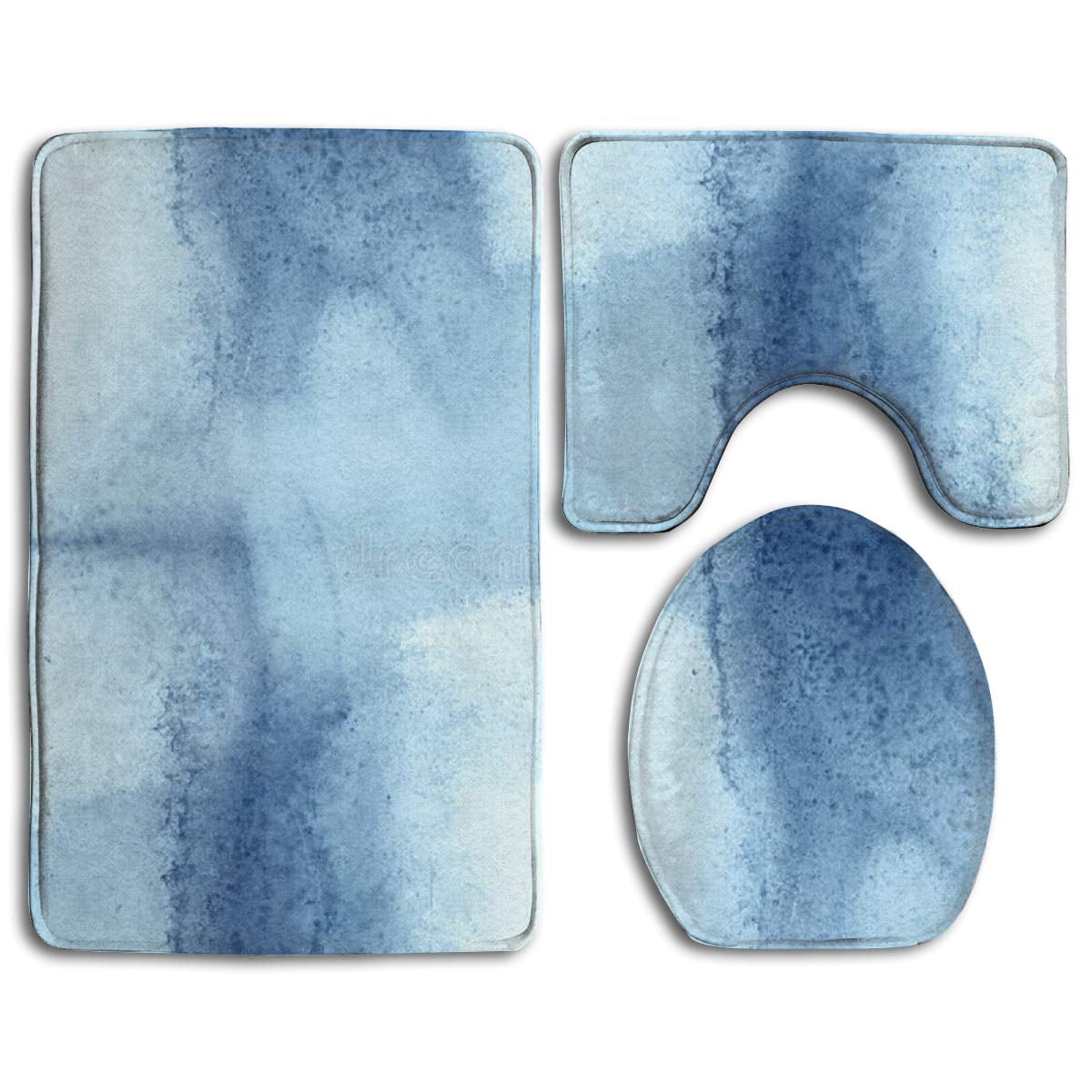 GOHAO Watercolor Colorful Art Sea Waves Blue Abstract 3 Piece Bathroom ...