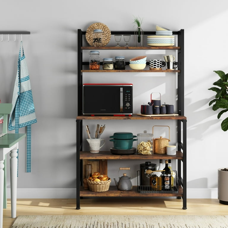5 Tier Kitchen Bakers Rack Utility Storage Shelf Microwave Oven Stand Industrial Microwave Cart Kitchen Stand with Hutch
