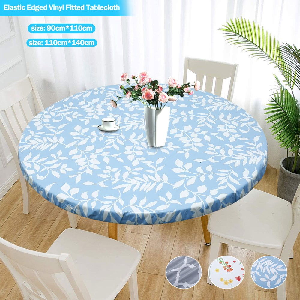 AMERTEER Elastic Edged Vinyl Fitted Tablecloth Flannel Backed & Elastic ...