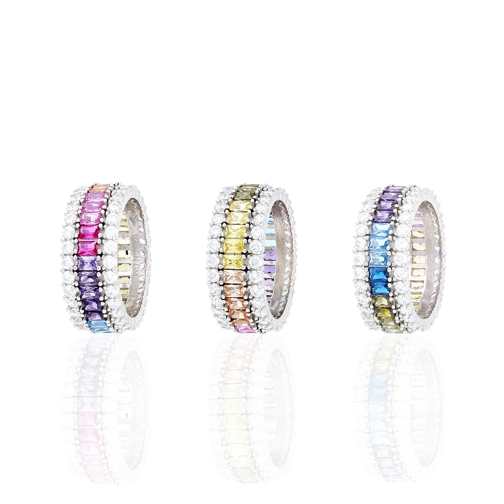 925 Sterling Silver Multicolor Gemstone Cocktail Ring - Walmart.com