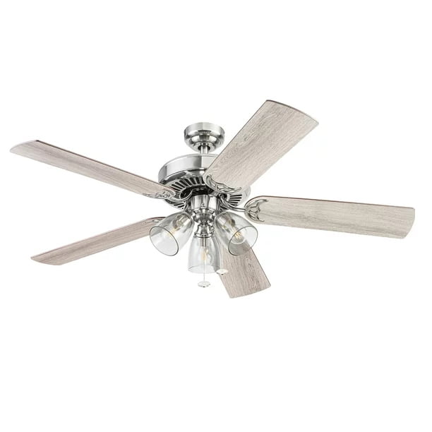 Satin Nickel Ceiling Fan With White Blades | Shelly Lighting