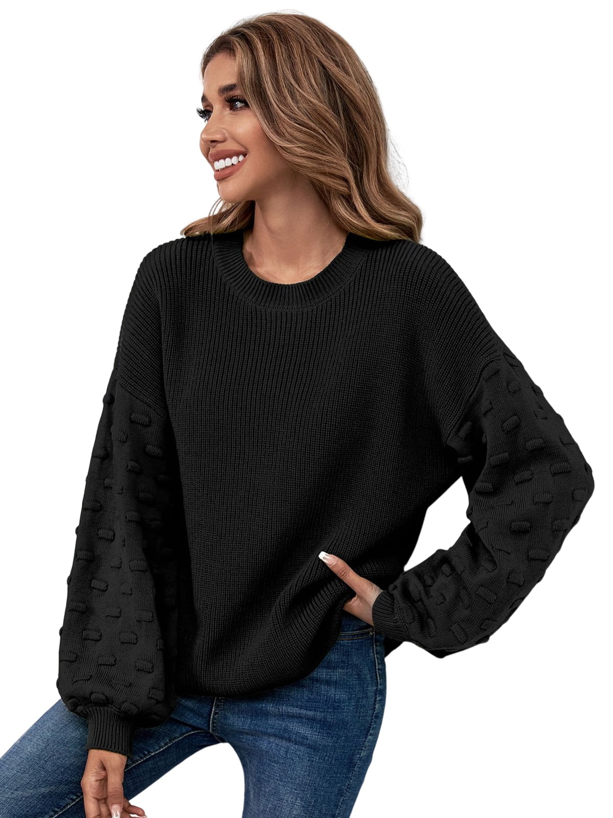 WIPONKEN Black Oversized Sweaters for Women Pullover Sweaters Women's ...