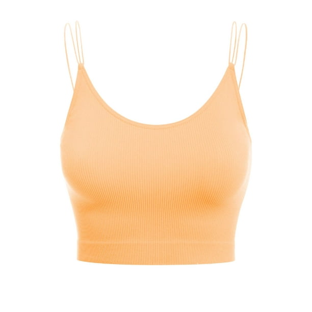 Made By Olivia Womens Sexy Double Thin Spaghetti Strap Ribbed Seamless