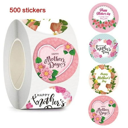 Sykyv Happy Mother's Day Stickers 500pcs/roll Love Heart Flower Round ...