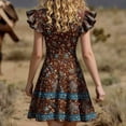 Brown V Neck for Women Fall Summer Ruffle Sleeve Floral Print Mini ...