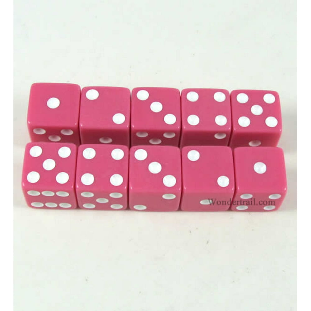 Pink Opaque Dice with White Pips D6 16mm (5/8) Set of 10 Koplow Games ...