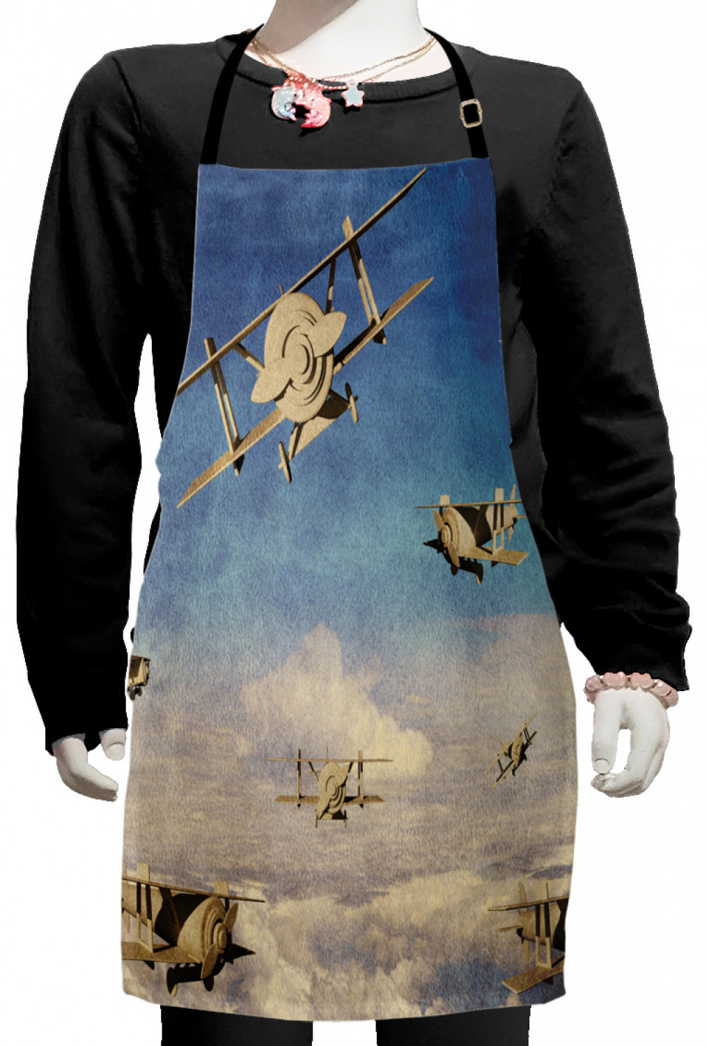 Airplane Kids Apron, 3d Style Retro Biplanes Flying on the Sky ...