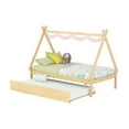 Twin Size Tent Floor Bed,Teepee Bed Frame with Trundle,Wood Montessori ...