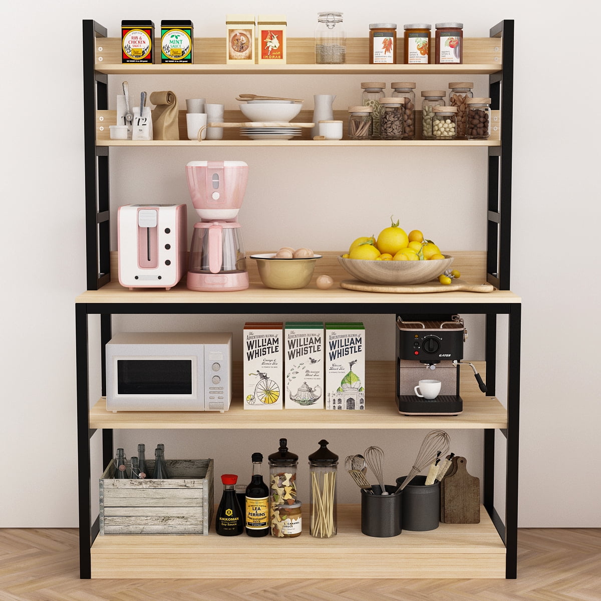 5-Tier Kitchen Bakers Rack with Hutch, Industrial Microwave Oven Stand ...