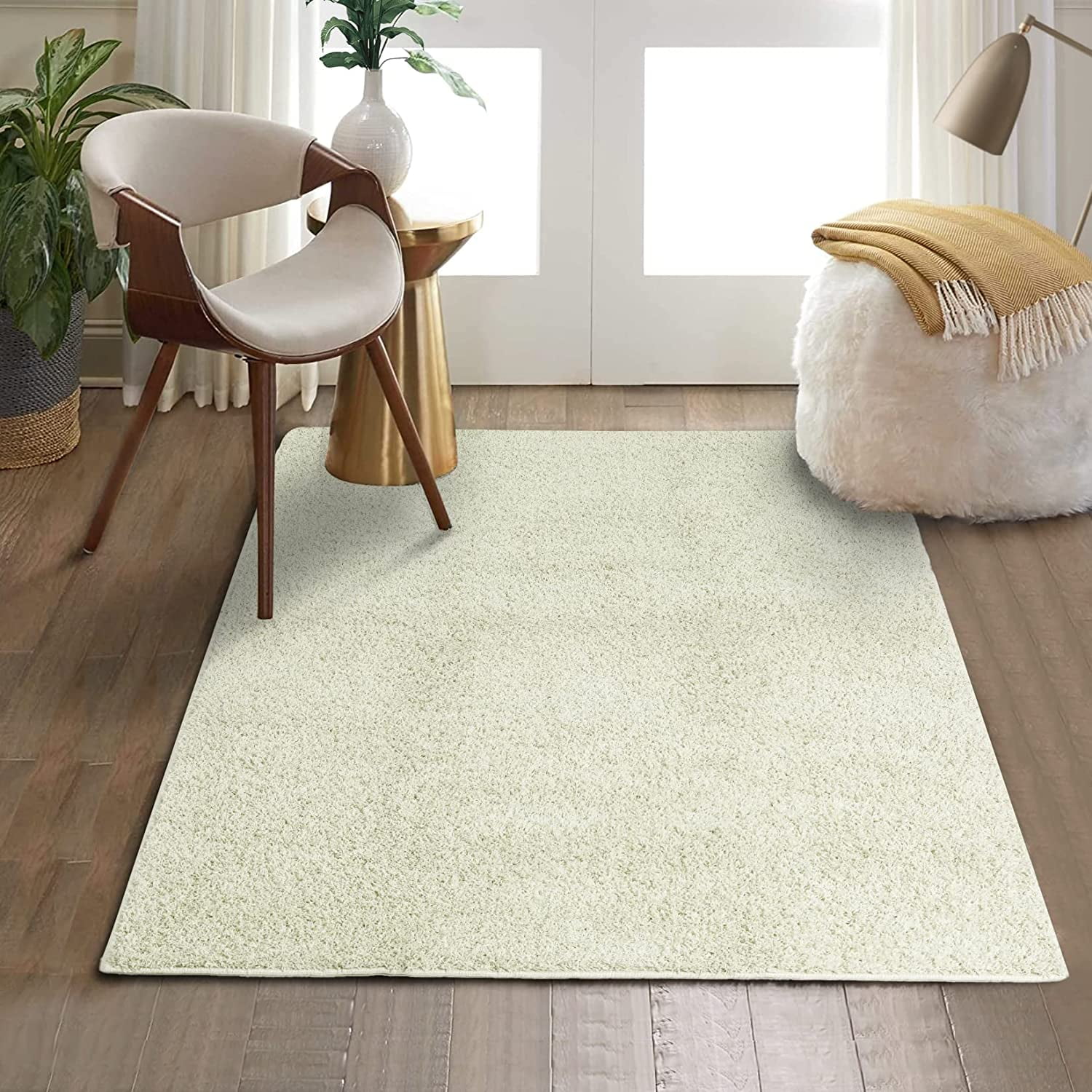 Coolmee Washable Area Plush Thick Rug for Bedroom Living Room , Ivory ...