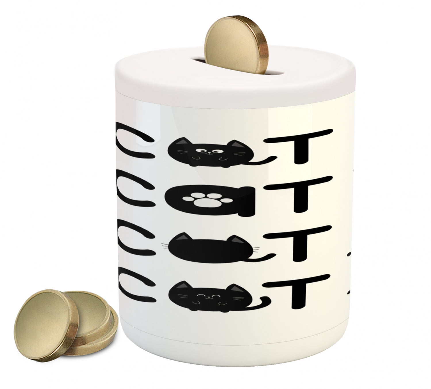 Kitty Piggy Bank, Cat Text out of Round Shaped Cats with Little Paw ...