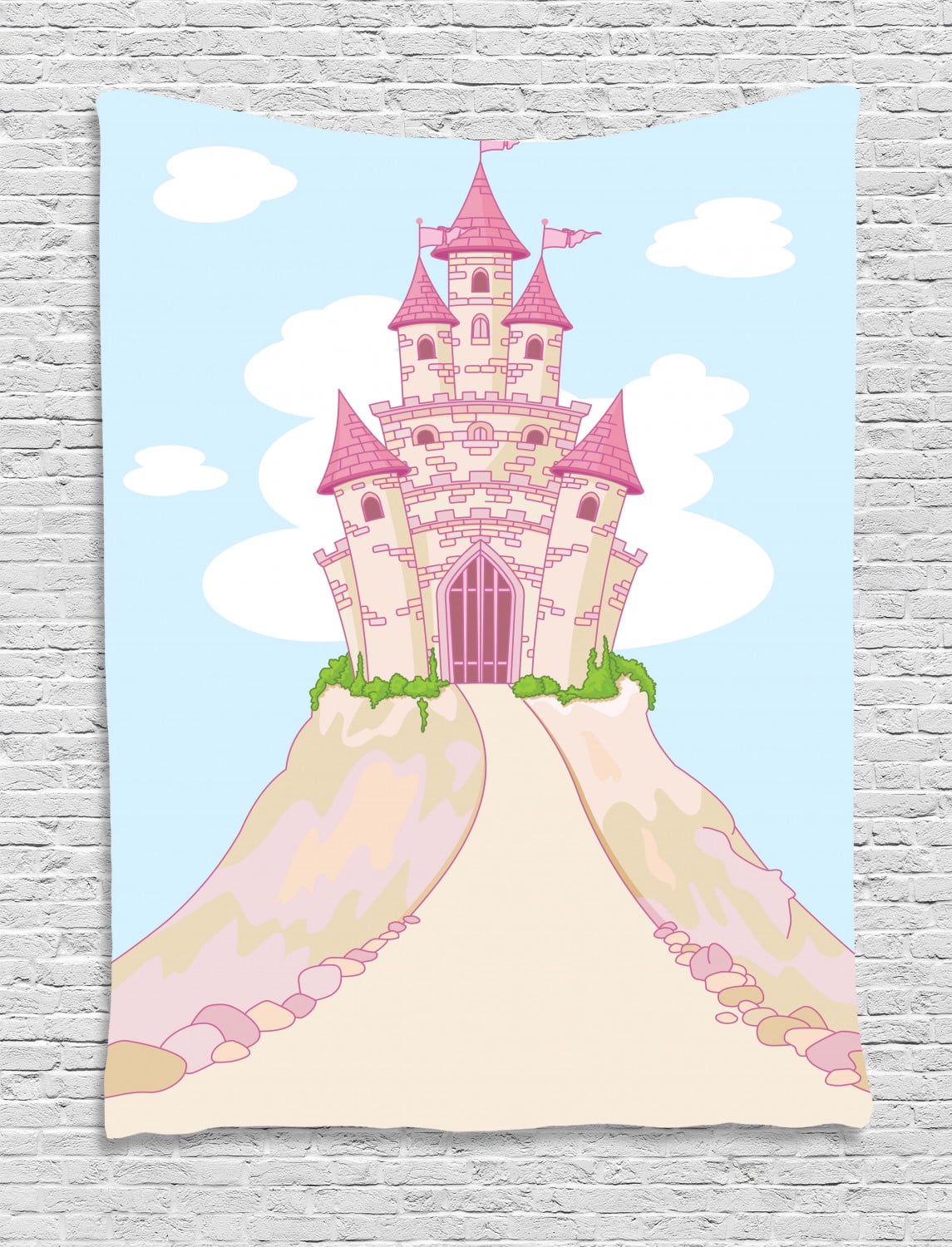Fairy Tale Tapestry, Magical Fairy Castle on Mountain with Closed Gates ...