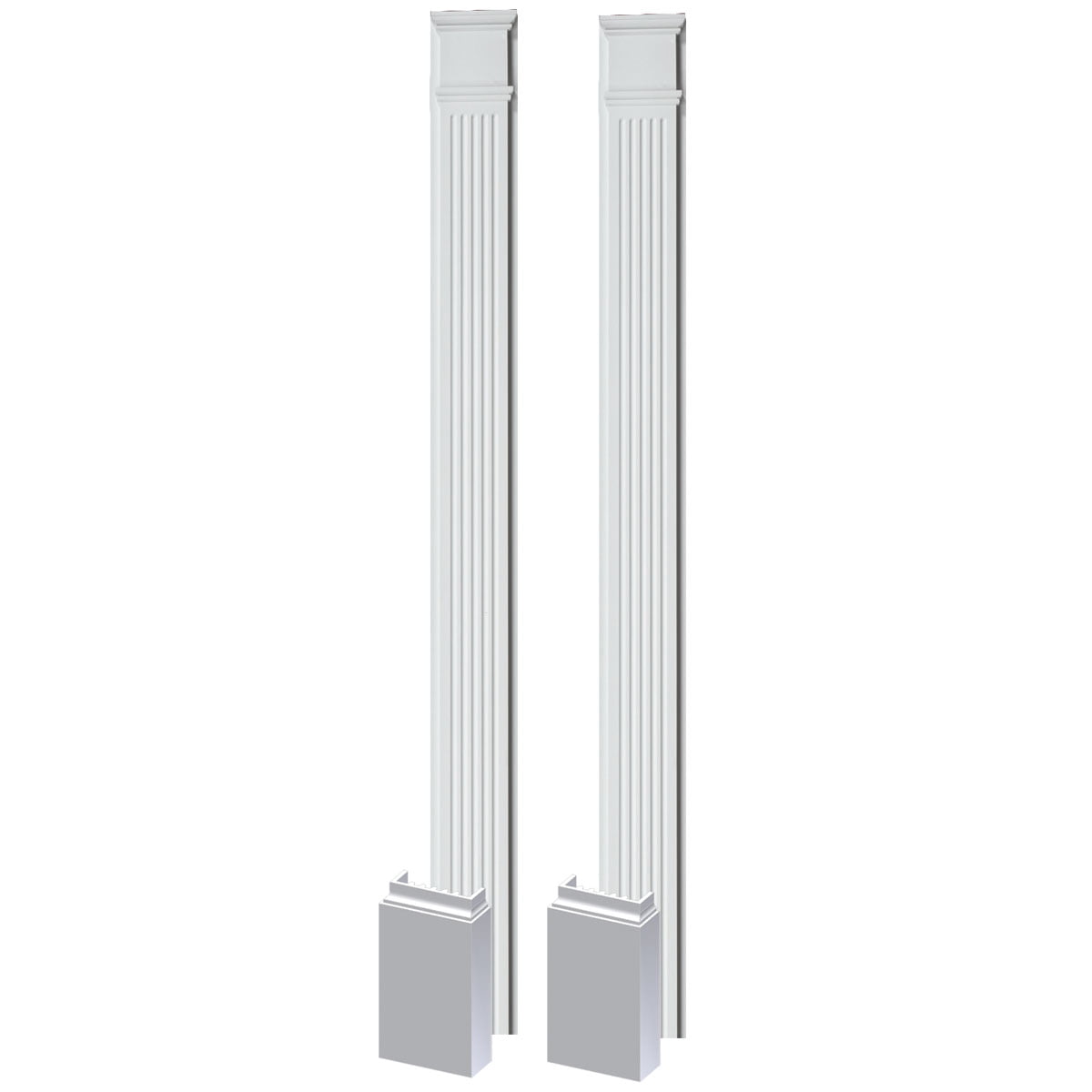 11"W x 120"H x 3 1/2"P Fluted Pilaster w/ Adjustable Plinth Block (Set ...