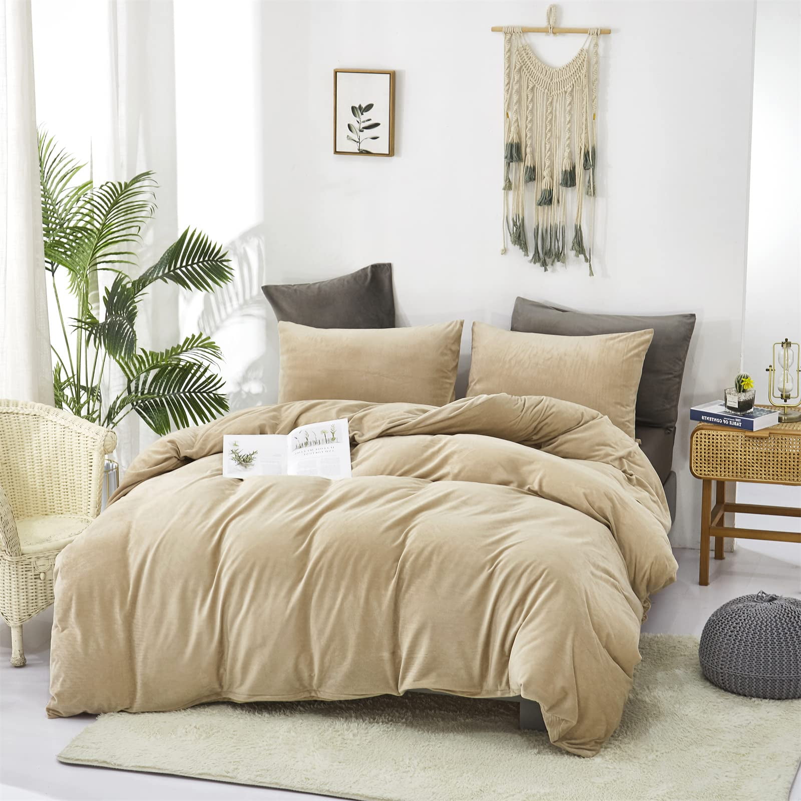 Cream Coffee Velvet Comforter Set King Khaki Bedding Comforter Set Dark ...