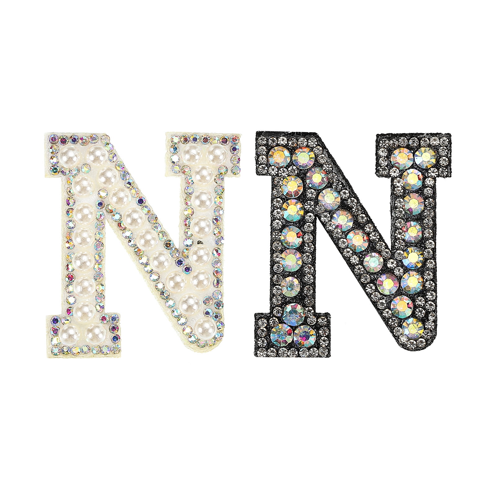 Uxcell Iron on Decorative Letter N Black White Patch Glitter Alphabet ...