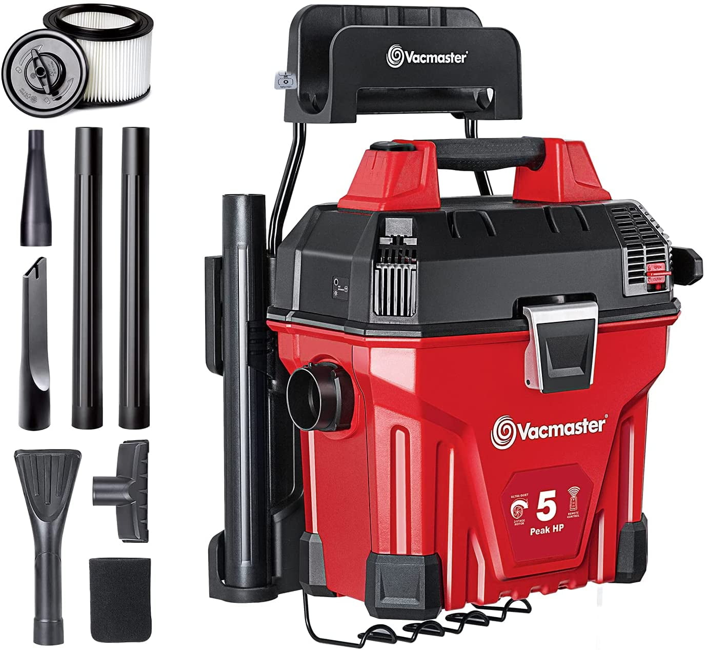 Vacmaster Wet/Dry Wall-Mount Vacuum 5 Gallon 5 Peak HP with Remote ...
